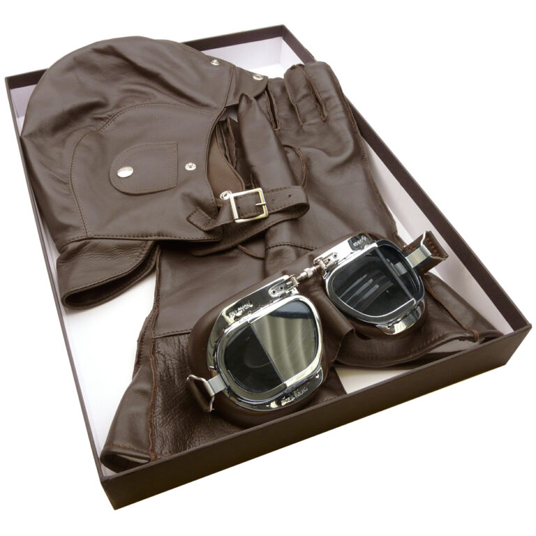 Brown Leather Halcyon Box Set - Goggles - Helmet - Gauntlets